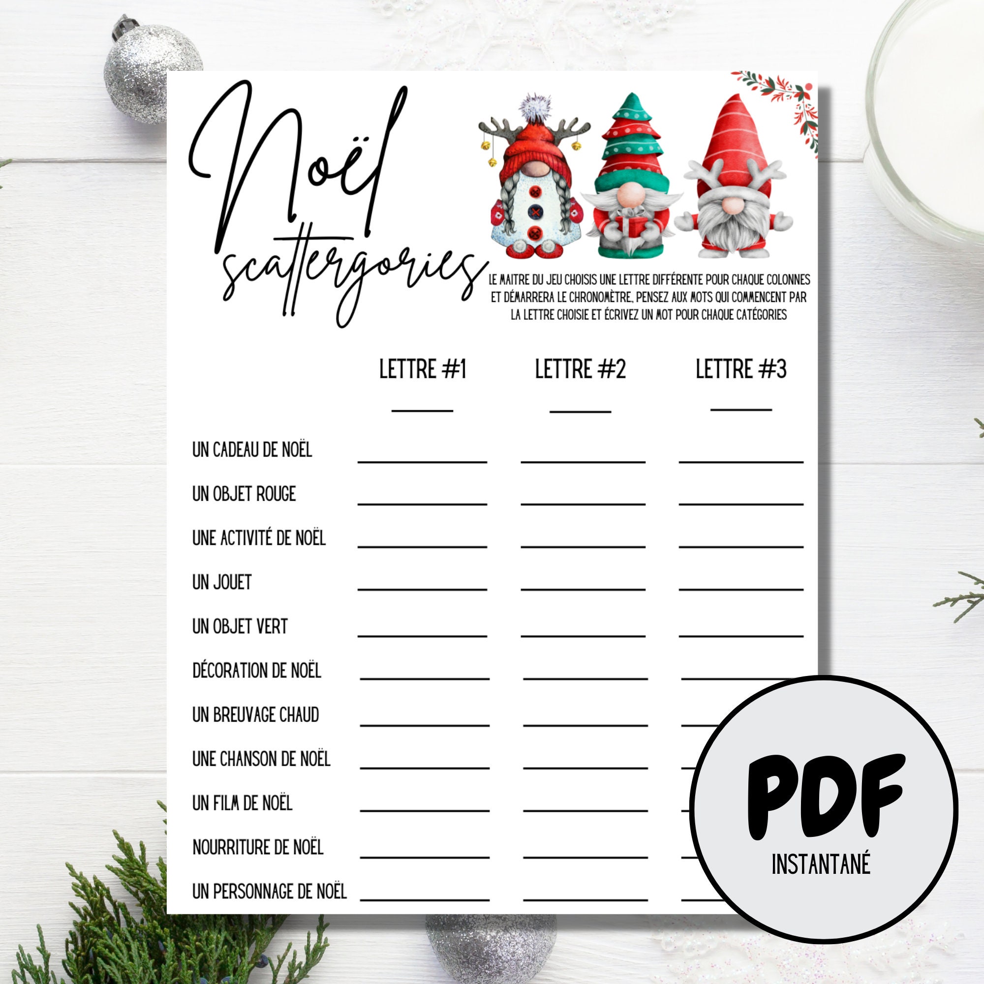 Christmas Game in French to Print, Christmas Scattegories in French ...