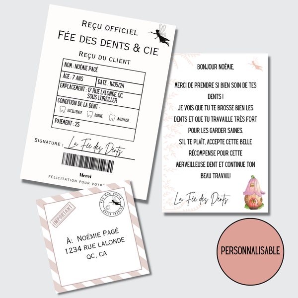 Lettre modifiable de la fée des dents, reçu de la - Etsy France