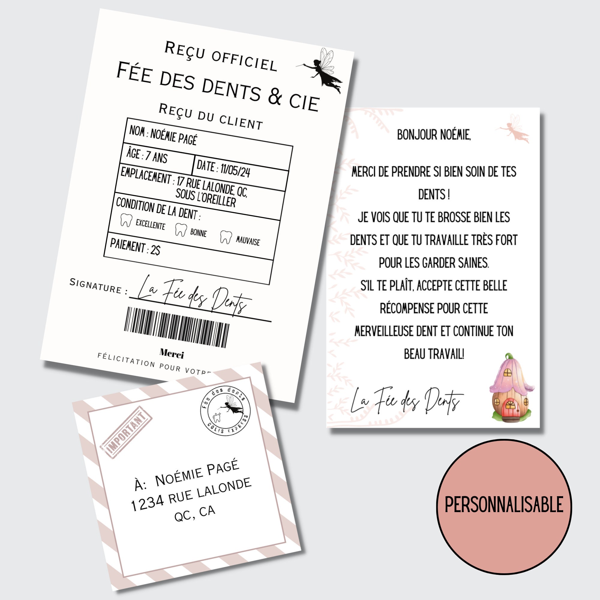 Tooth Fairy Letter in French, Editable Tooth Fairy Receipt With ...