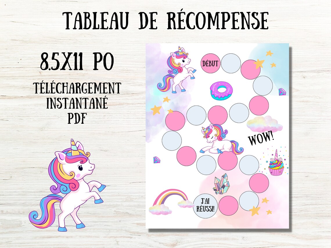 Tableau de récompense licorne, Tableau d'apprentissage en Français ...