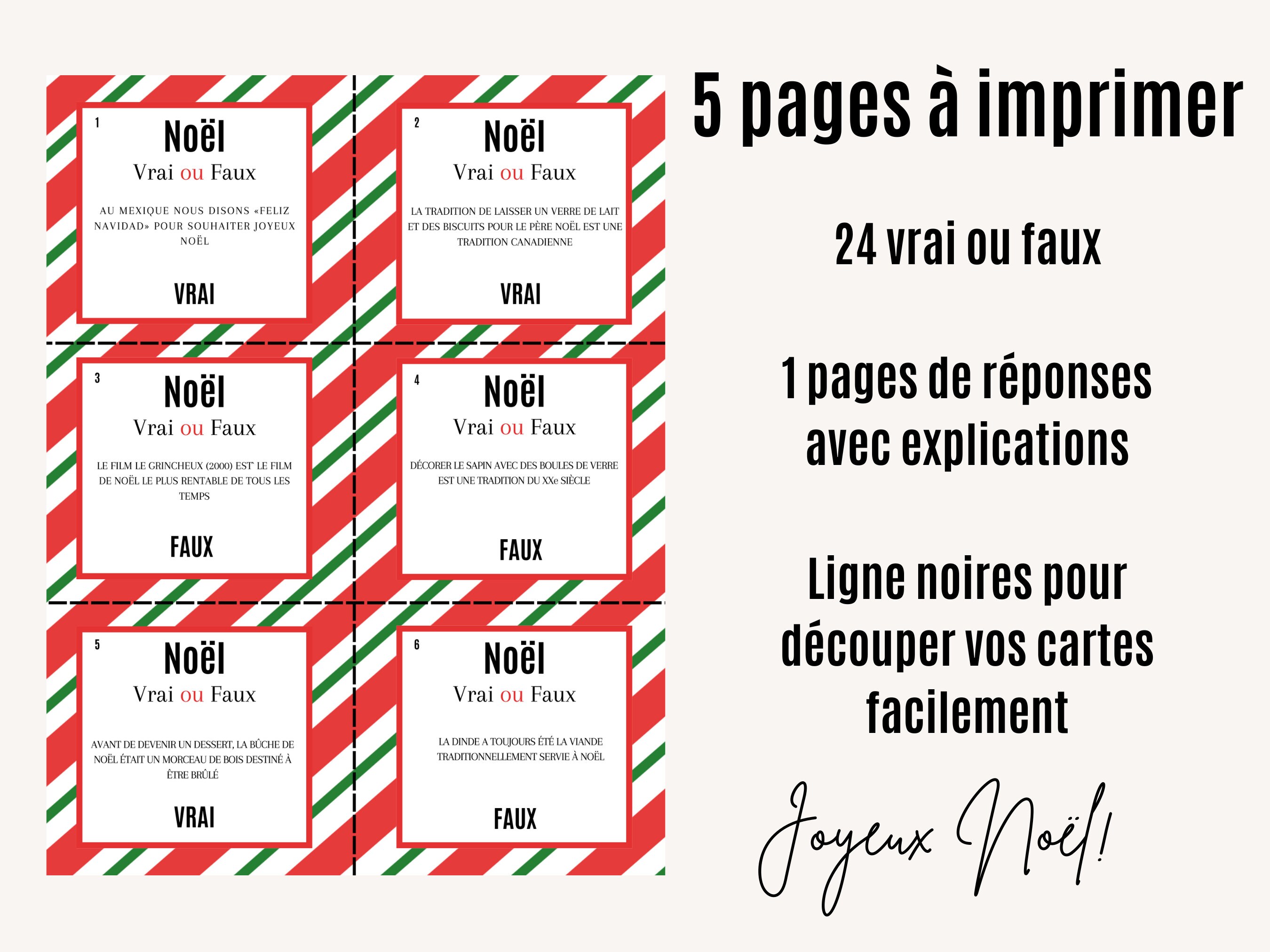Jeux de Noël Vrai ou Faux en Français à imprimer, Jeux de Noël pour la ...