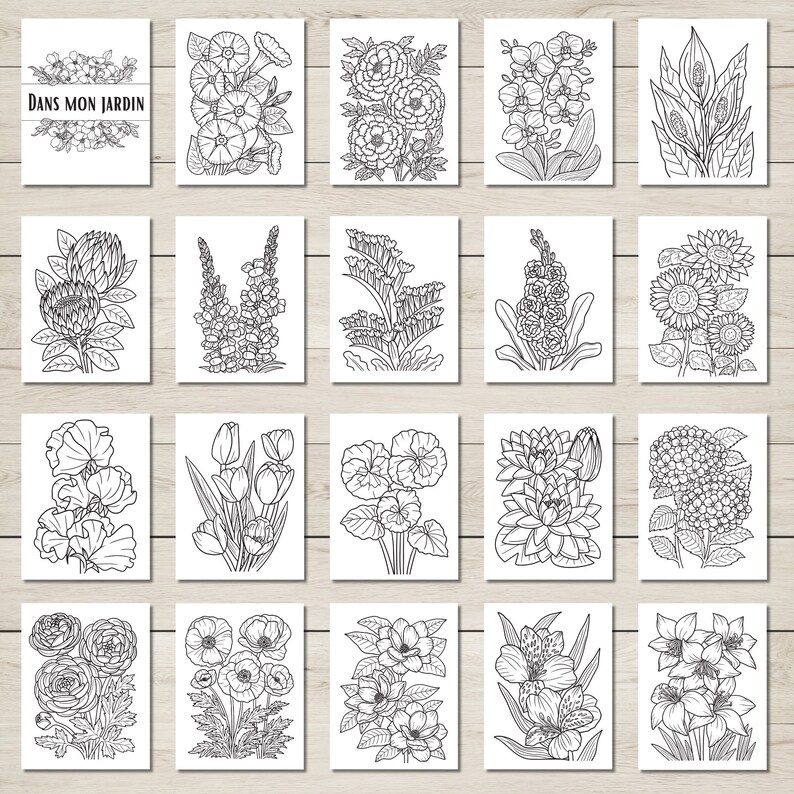 50 Printable Flower Coloring Pages, Printable Flower Coloring Book ...