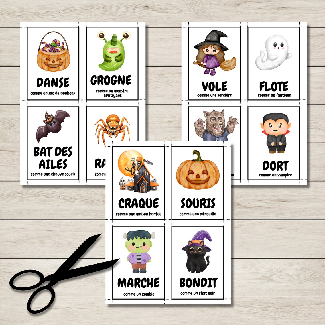 Flashcards de mouvement pour enfants d'halloween, carte d'action d ...
