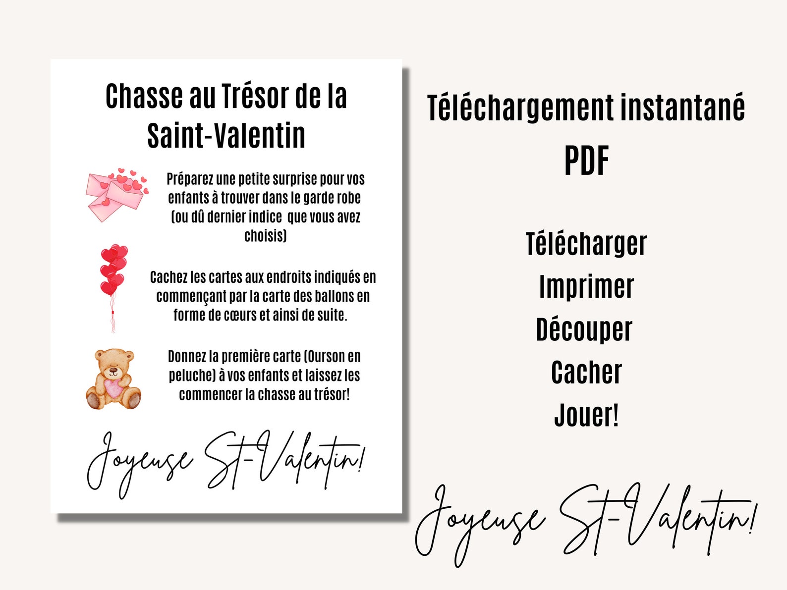 Chasse aux Trésor de Saint Valentin pour Enfants en Français, Chasse au ...
