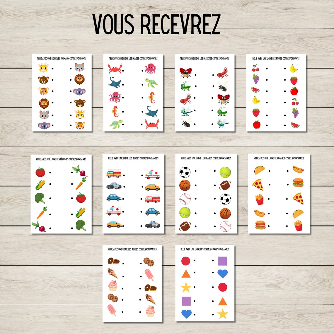 Printable Matching Worksheets in French, Match the Picture ...