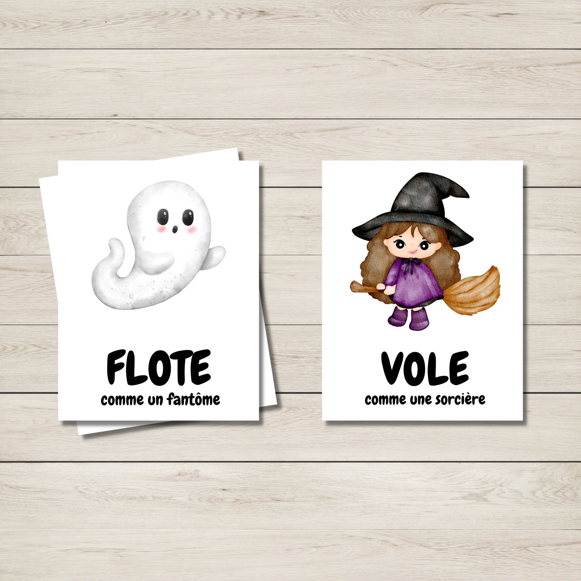 Flashcards de mouvement pour enfants d'halloween, carte d'action d ...
