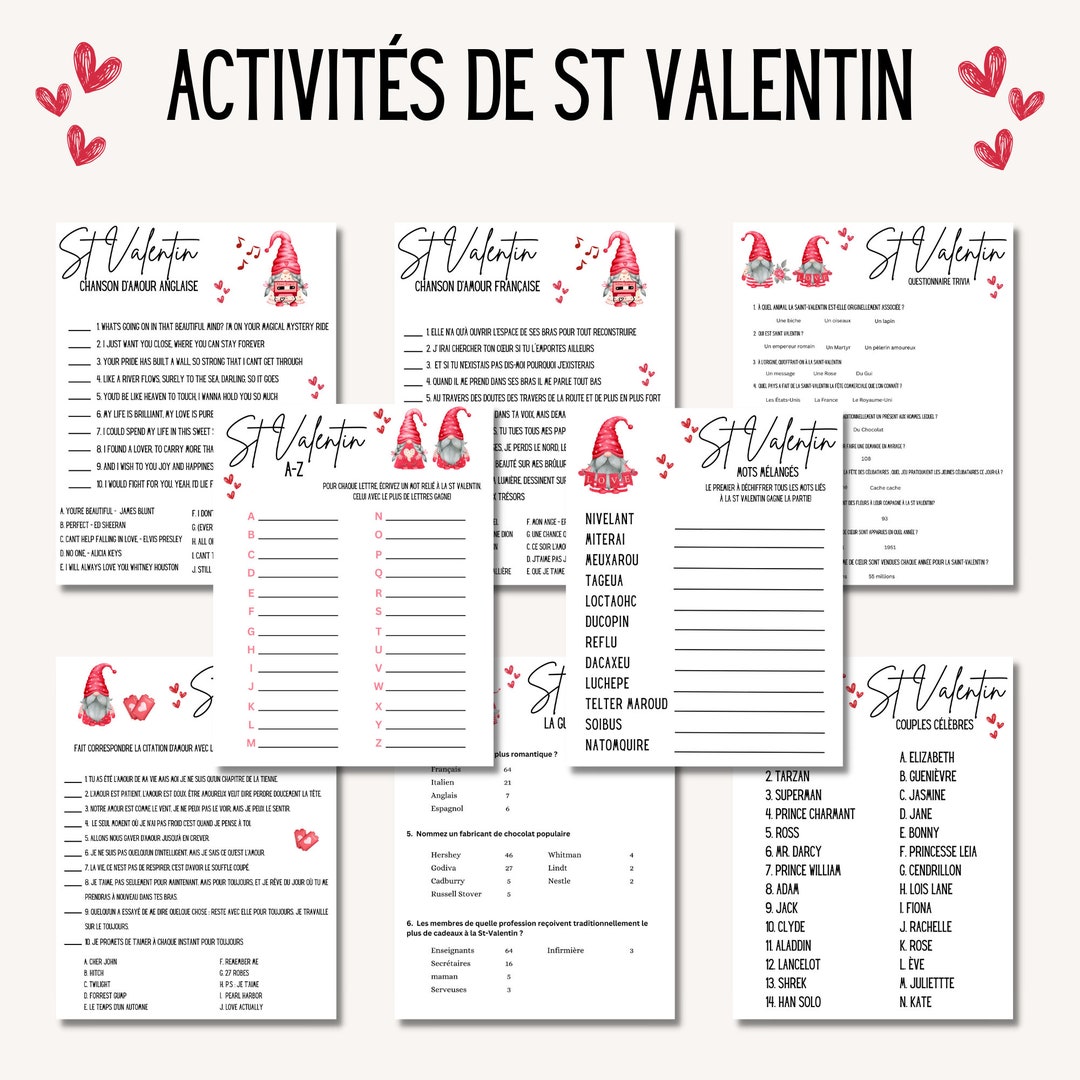 Lot Activités de St Valentin en Français à imprimer, Jeux de St ...