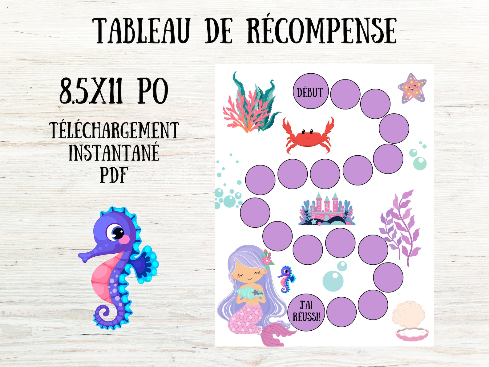 Tableau de récompense de Sirène, Tableau de récompense en Français ...