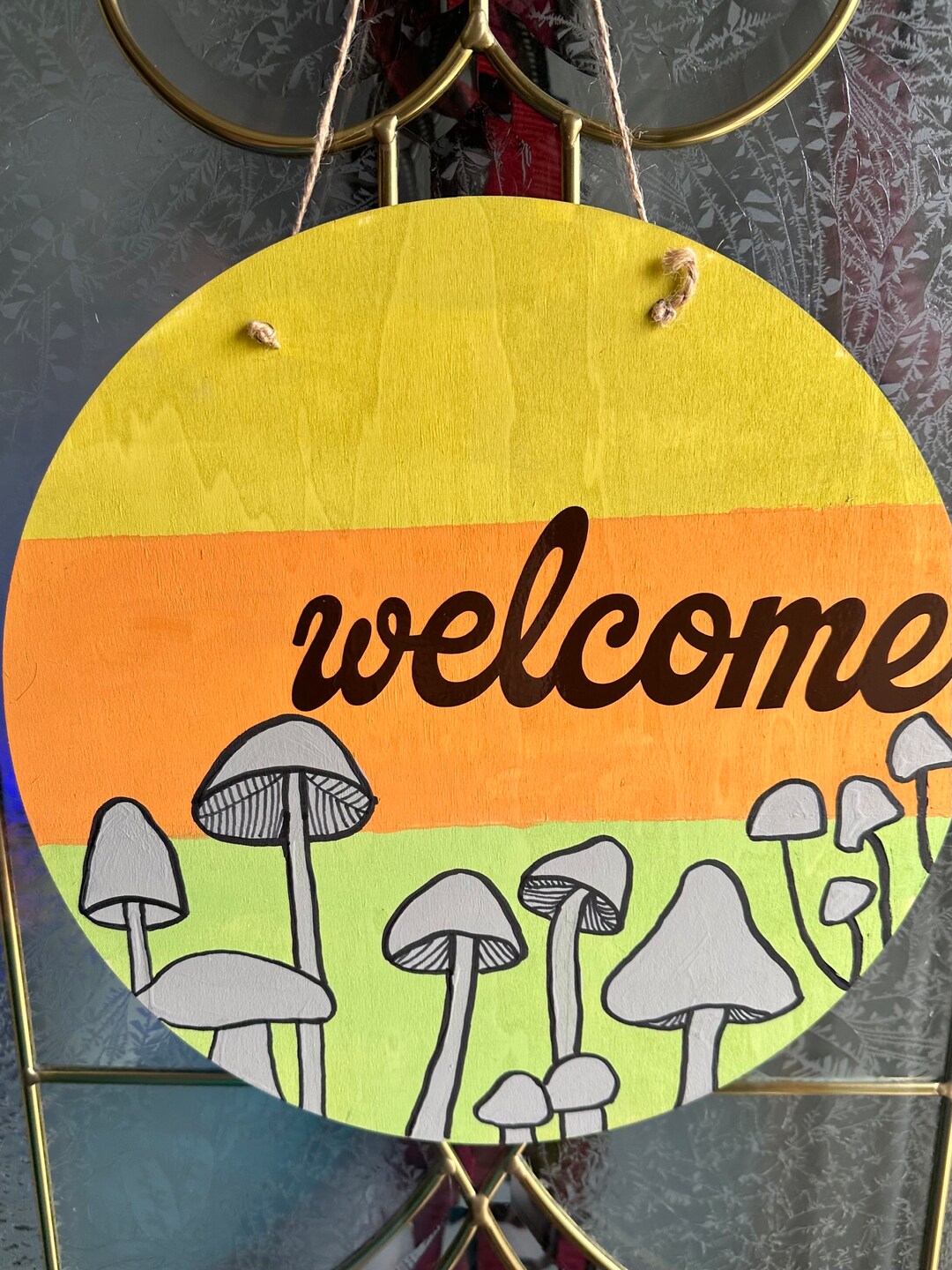 Mushroom Welcome Sign Cottagecore Hand Painted Door Sign Handmade Gift ...