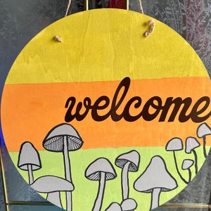 Mushroom Welcome Sign Cottagecore Hand Painted Door Sign Handmade Gift ...