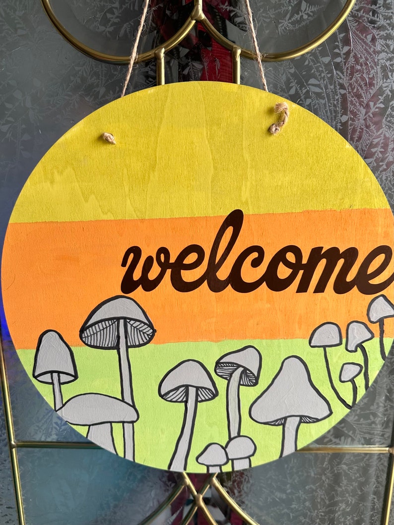 Mushroom Welcome Sign Cottagecore Hand Painted Door Sign Handmade Gift ...