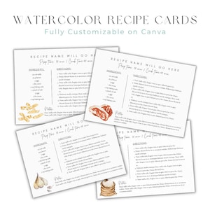 Editable Recipe Card | Watercolor Template Download | 4x6 Printable ...