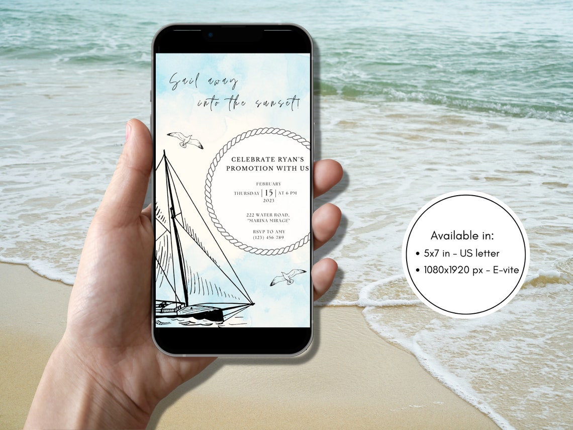 Boat Party Invitation Template, Canva Editable Text, Nautical Party ...