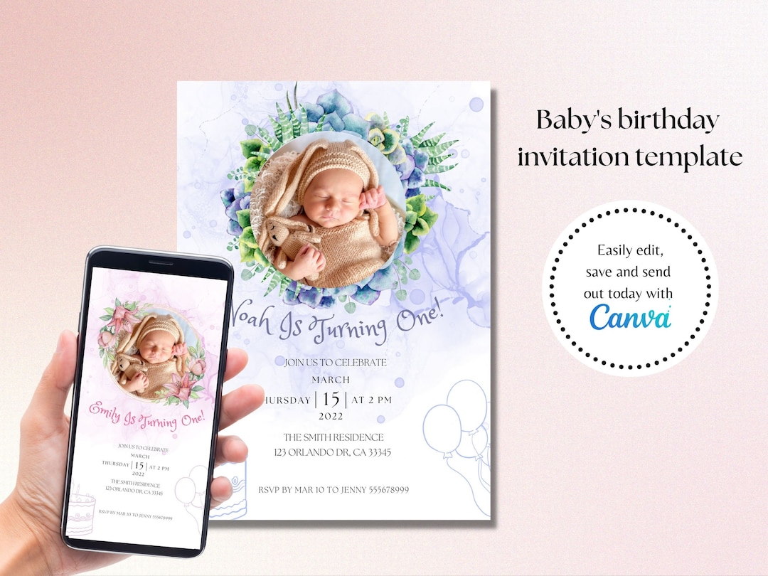 First Birthday Evite Template, Invitation Template, Baby Boy Girl ...