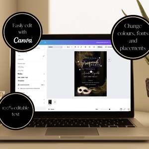 Masquerade Birthday Invitation, Digital Download, Black and Golden ...