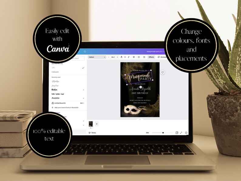 Masquerade Birthday Invitation, Digital Download, Black and Golden ...