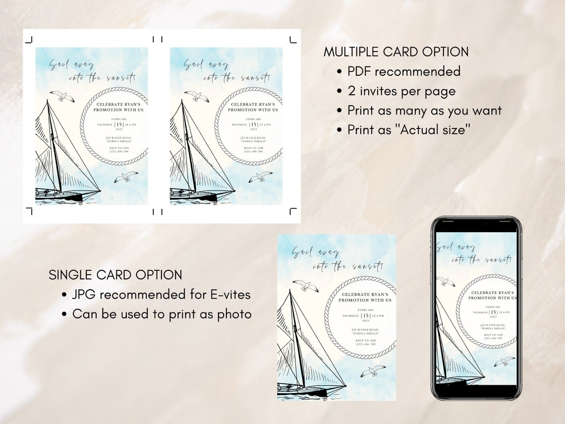 Boat Party Invitation Template, Canva Editable Text, Nautical Party ...