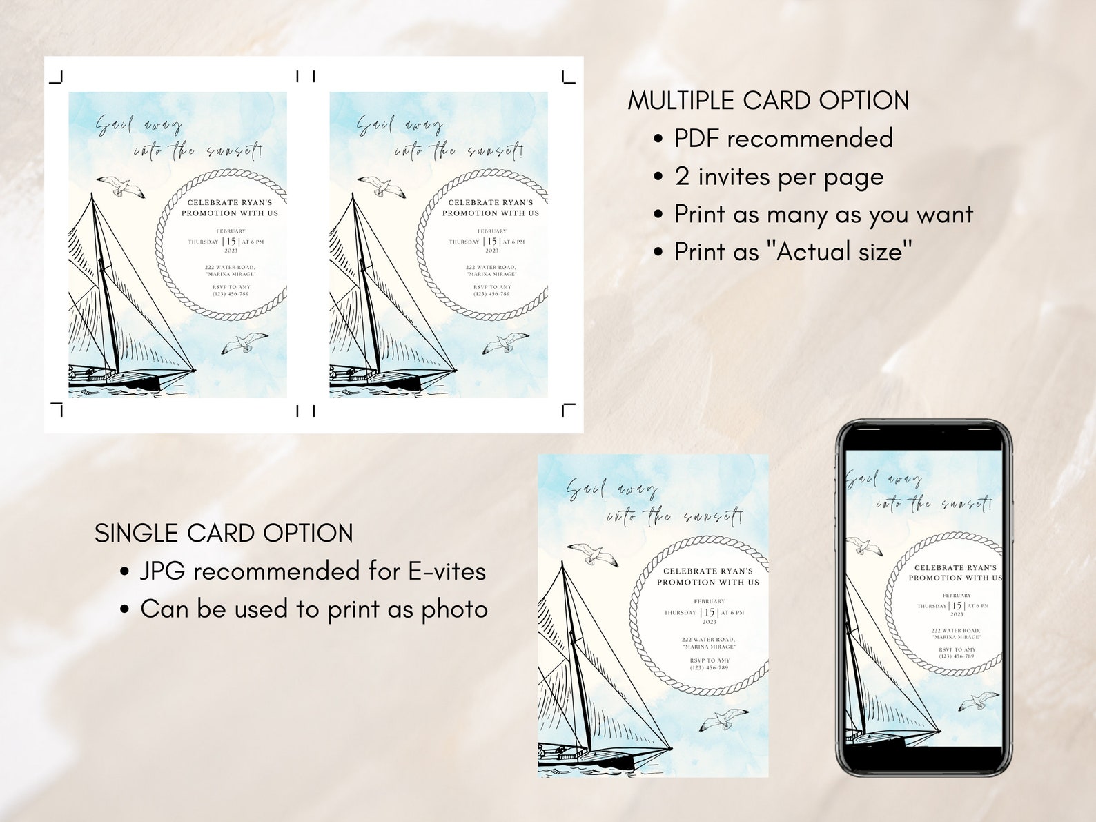 Boat Party Invitation Template, Canva Editable Text, Nautical Party ...