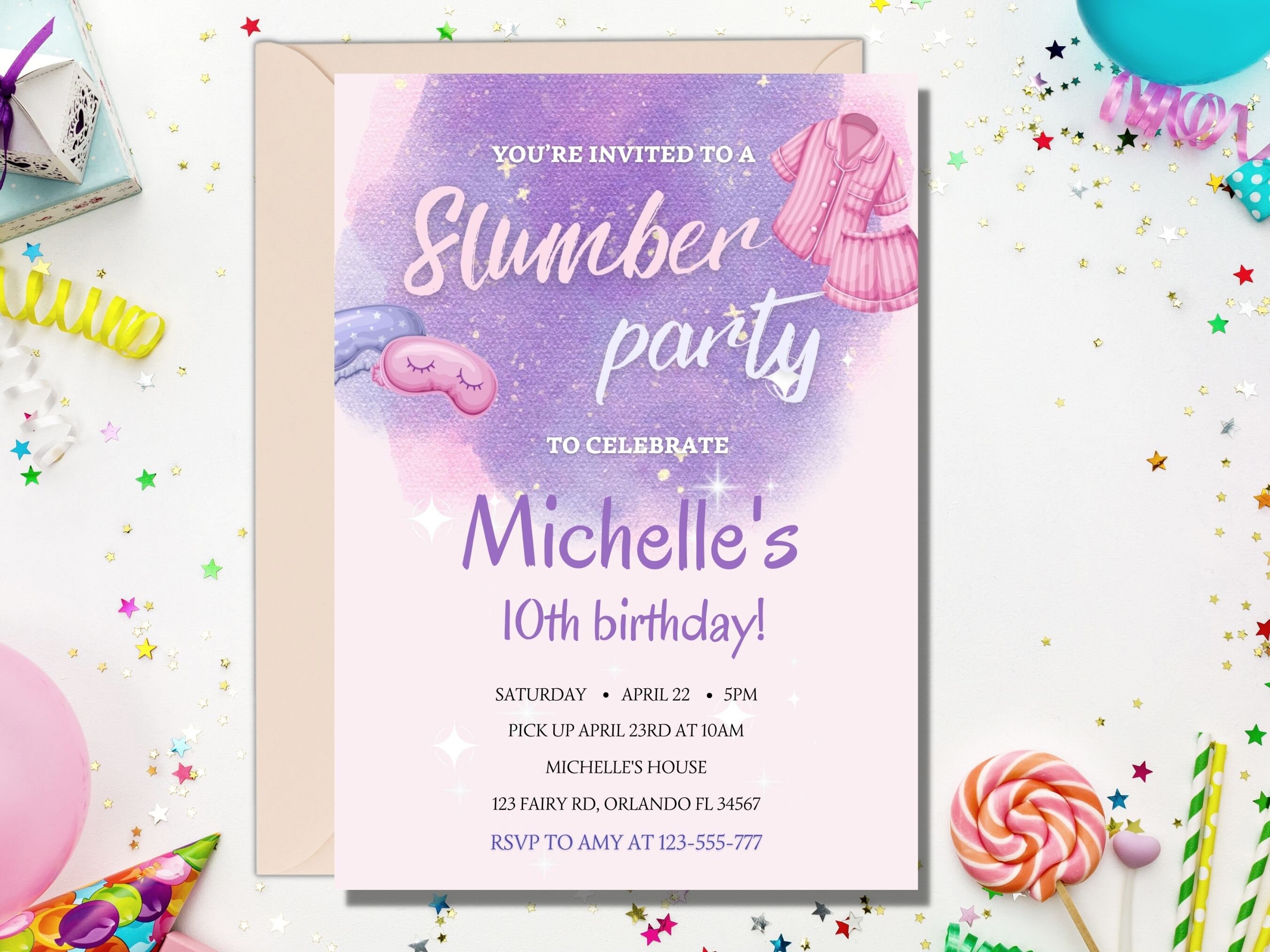 Editable Slumber Party Birthday Invitation, Sleepover Party ...