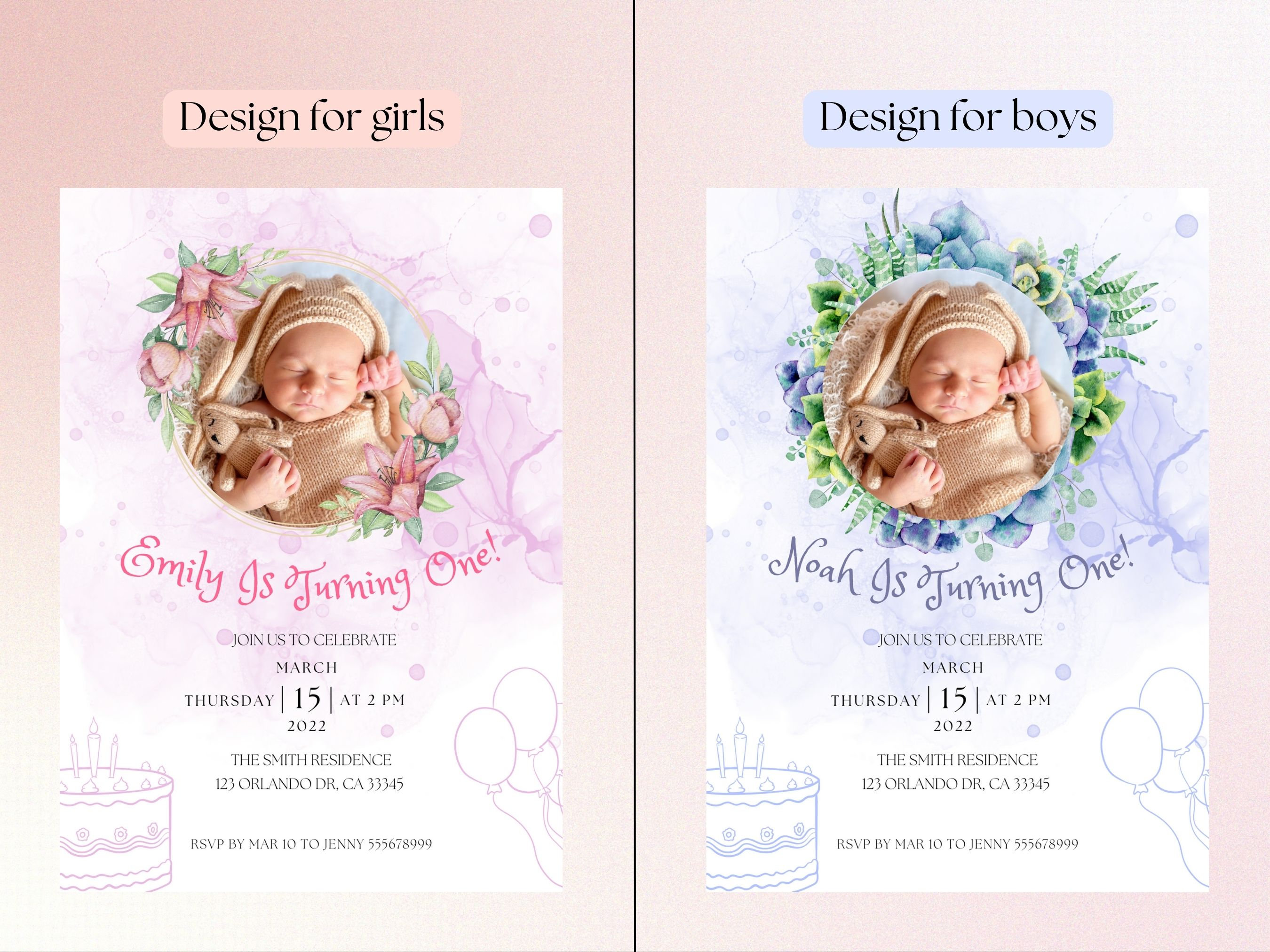 First Birthday Evite Template, Invitation Template, Baby Boy Girl ...