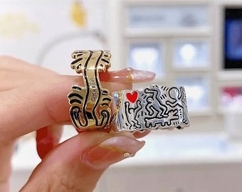 KEITH HARING RING. Silver Art. - Etsy
