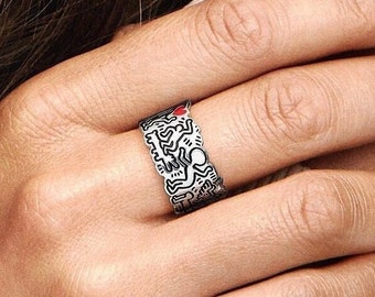 KEITH HARING RING. Silver Art. - Etsy