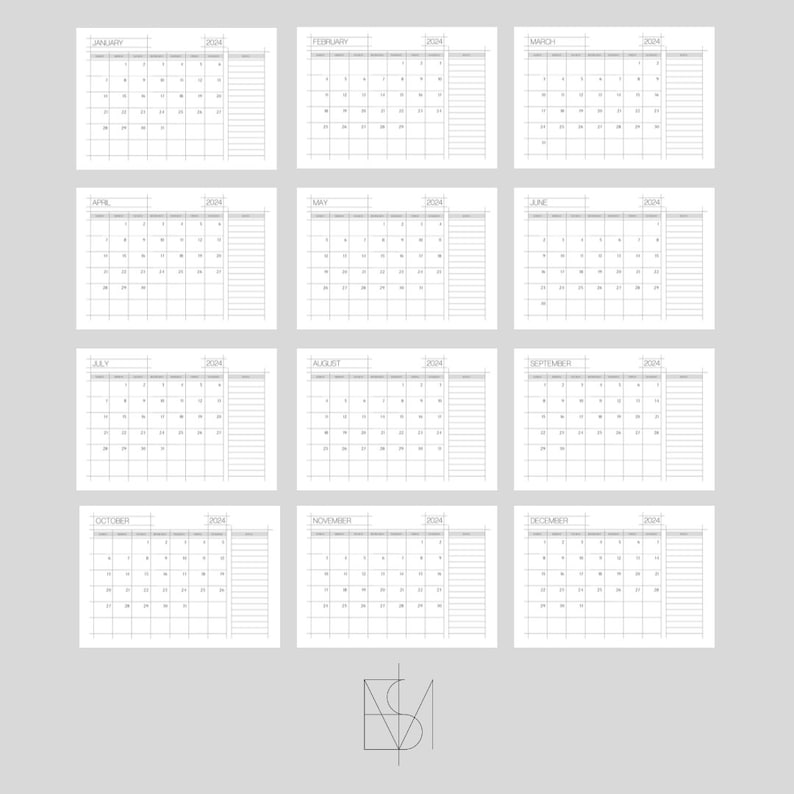Printable Calendar 2024 | A4, A5| Landscape | Monday & Sunday Start ...