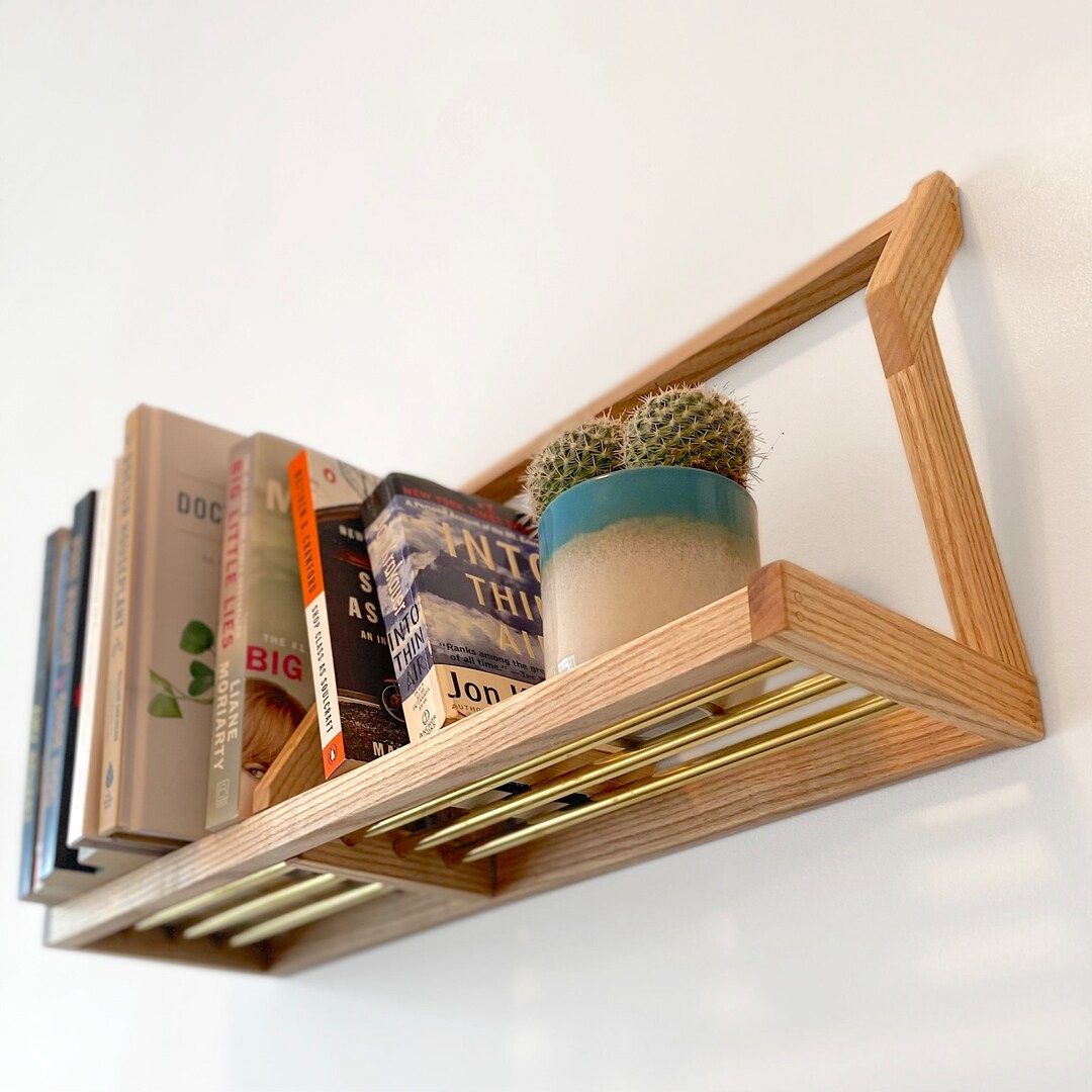 Book Shelf Solid Wood Floating Book Shelf With Book Sliding - Etsy