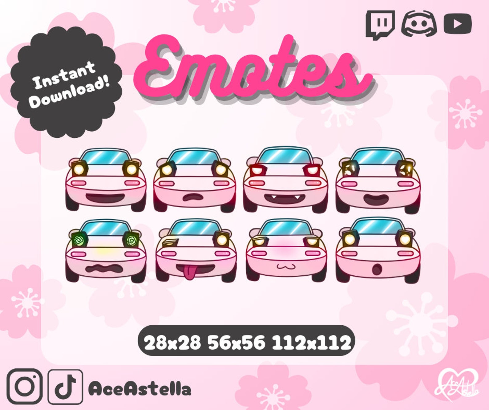 Twitch Emotes Cute Kawaii Miata Chibi Cars Premium Unique Emotes for ...