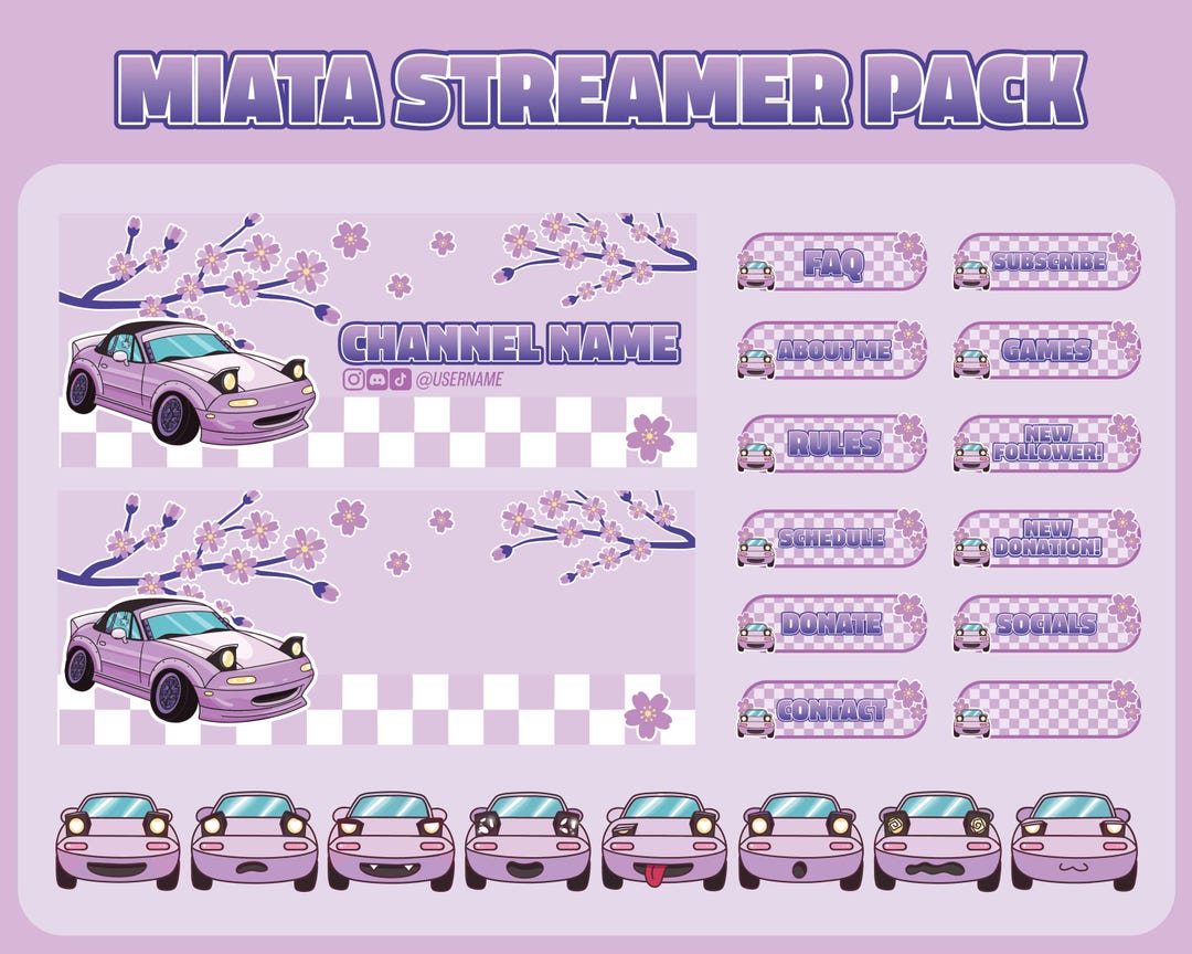 Miata Chibi Car Twitch Emotes and Banners Streamer Pack | Kawaii Purple ...