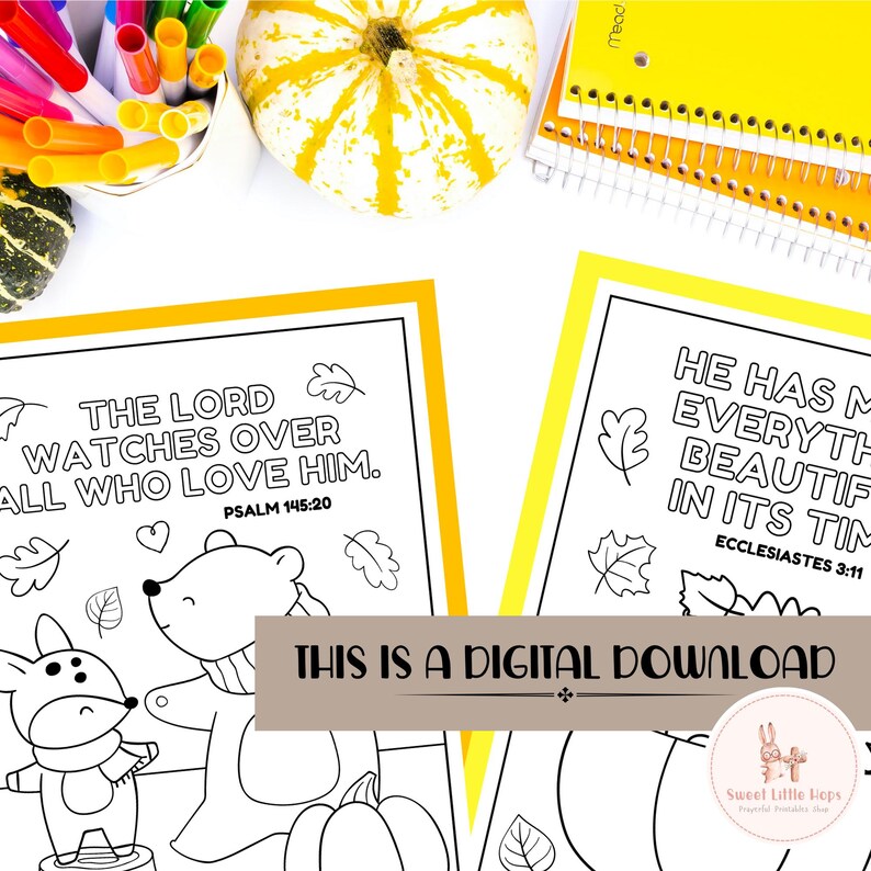 Fall Bible Verse Coloring Pages, Christian Kids Activity (digital ...