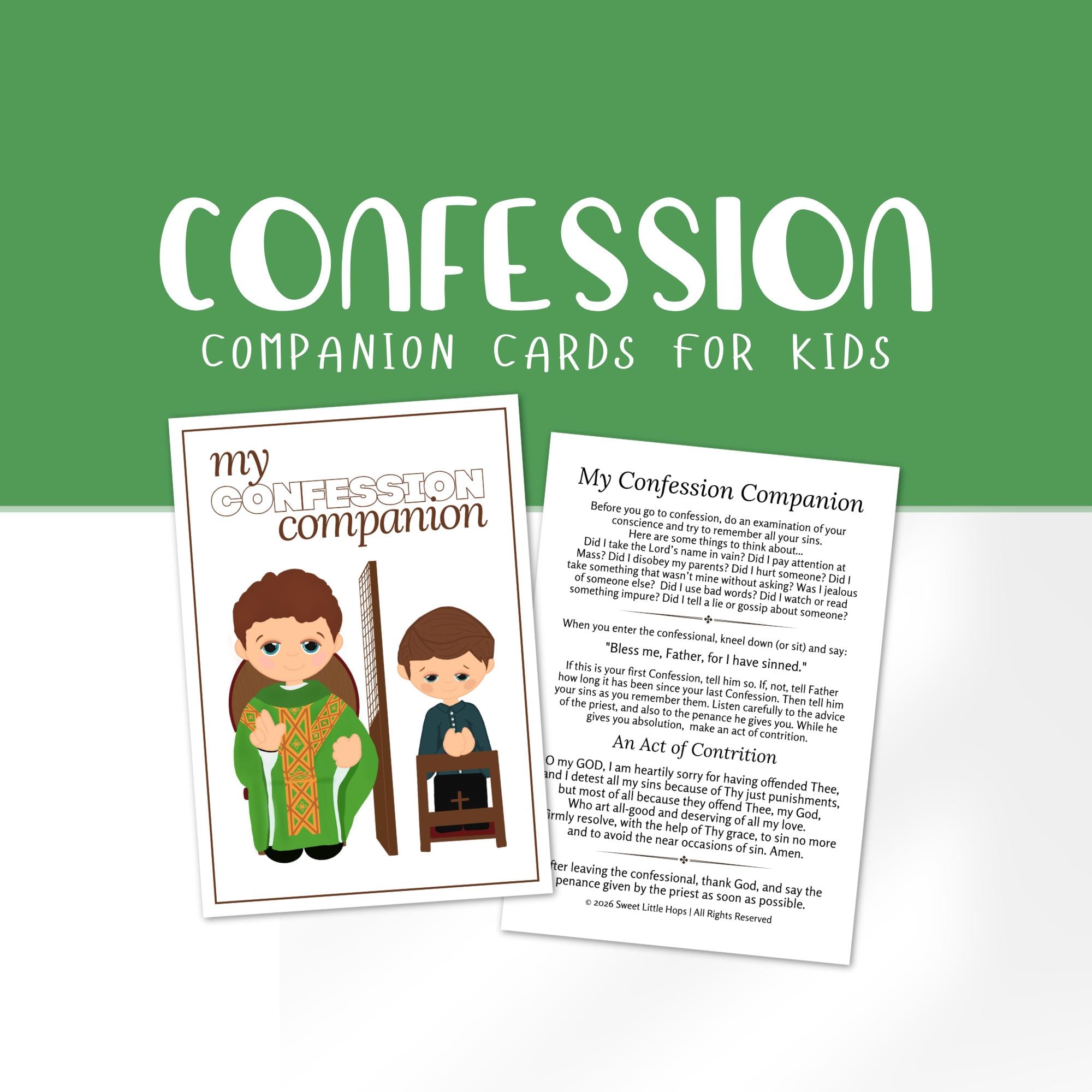 First Confession Companion Cards for Kids | Traditional Catholic Act of ...