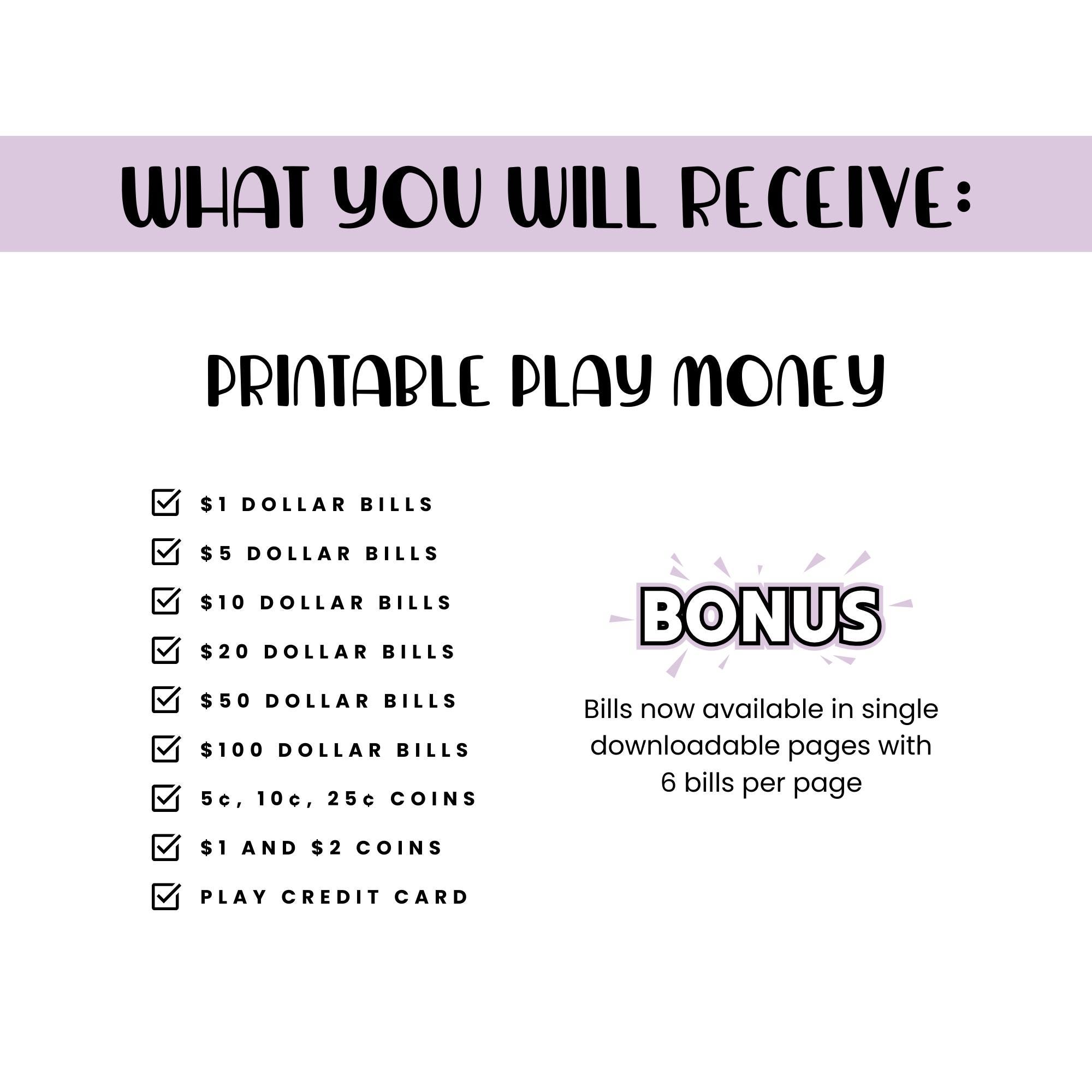 Printable Play Money for Kids, Pretend Play Currency for Toddlers and ...