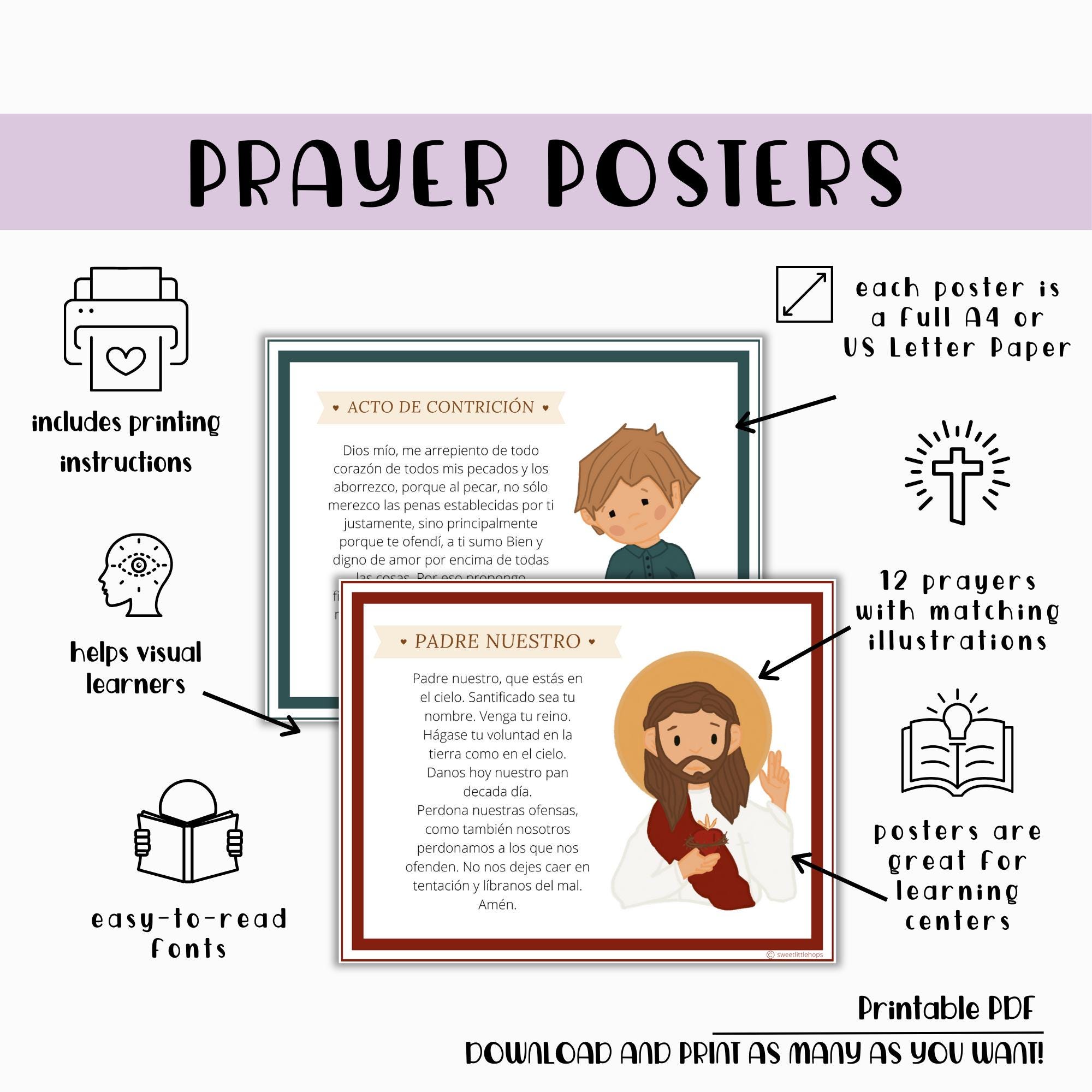 Spanish Catholic Prayer Posters for Children | Catholic Education ...