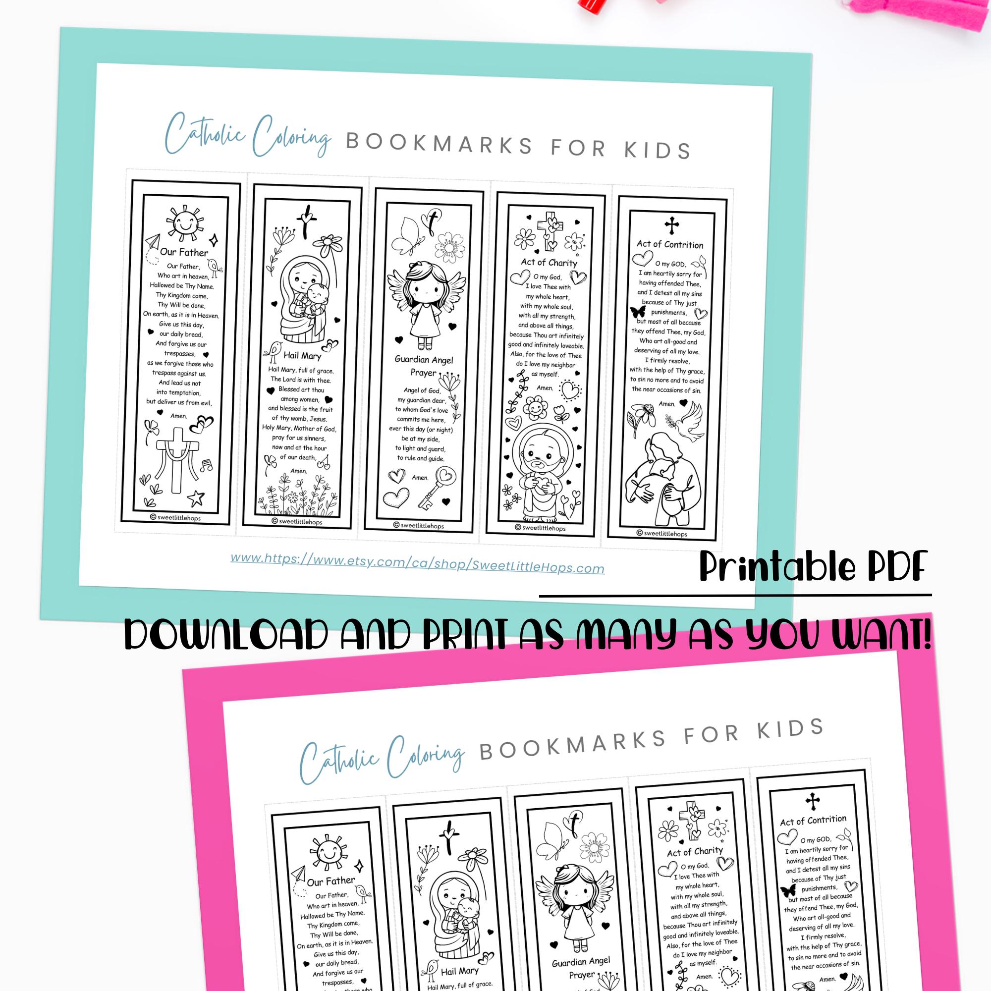 Catholic Coloring Bookmarks for Kids | Prayers, Jesus, Mary (digital ...