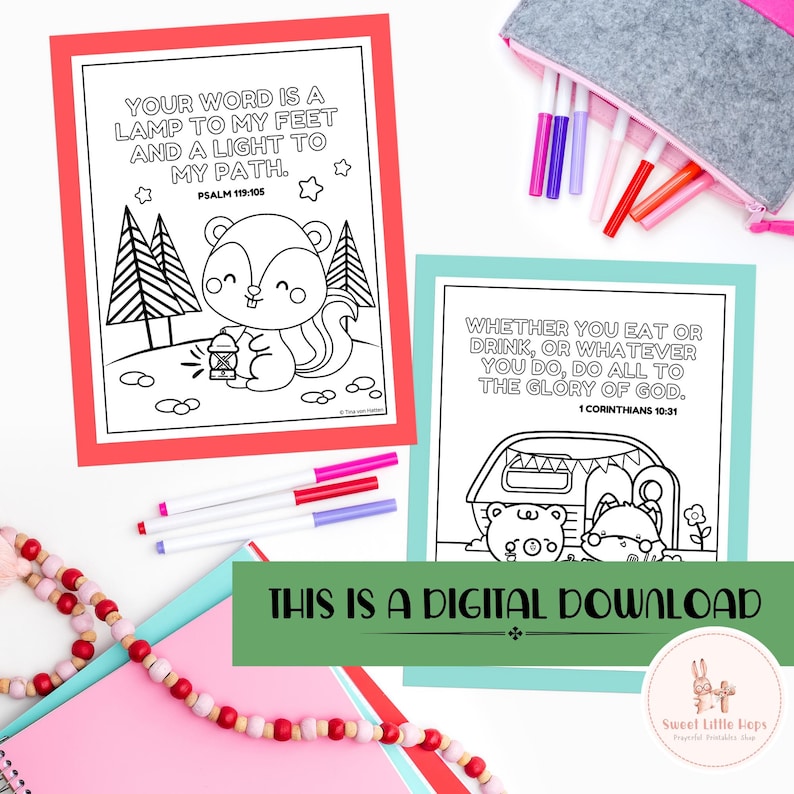 Printable Bible Verse Coloring Pages, Summer Camp Theme (digital ...
