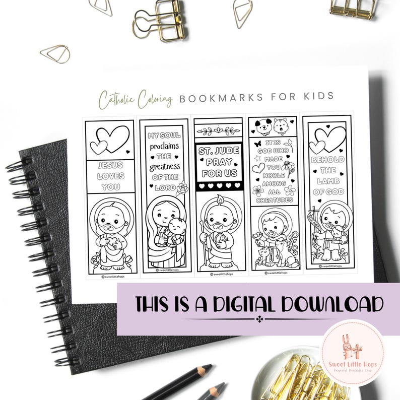 Catholic Coloring Bookmarks for Kids | Jesus, Mary, Saints (digital ...