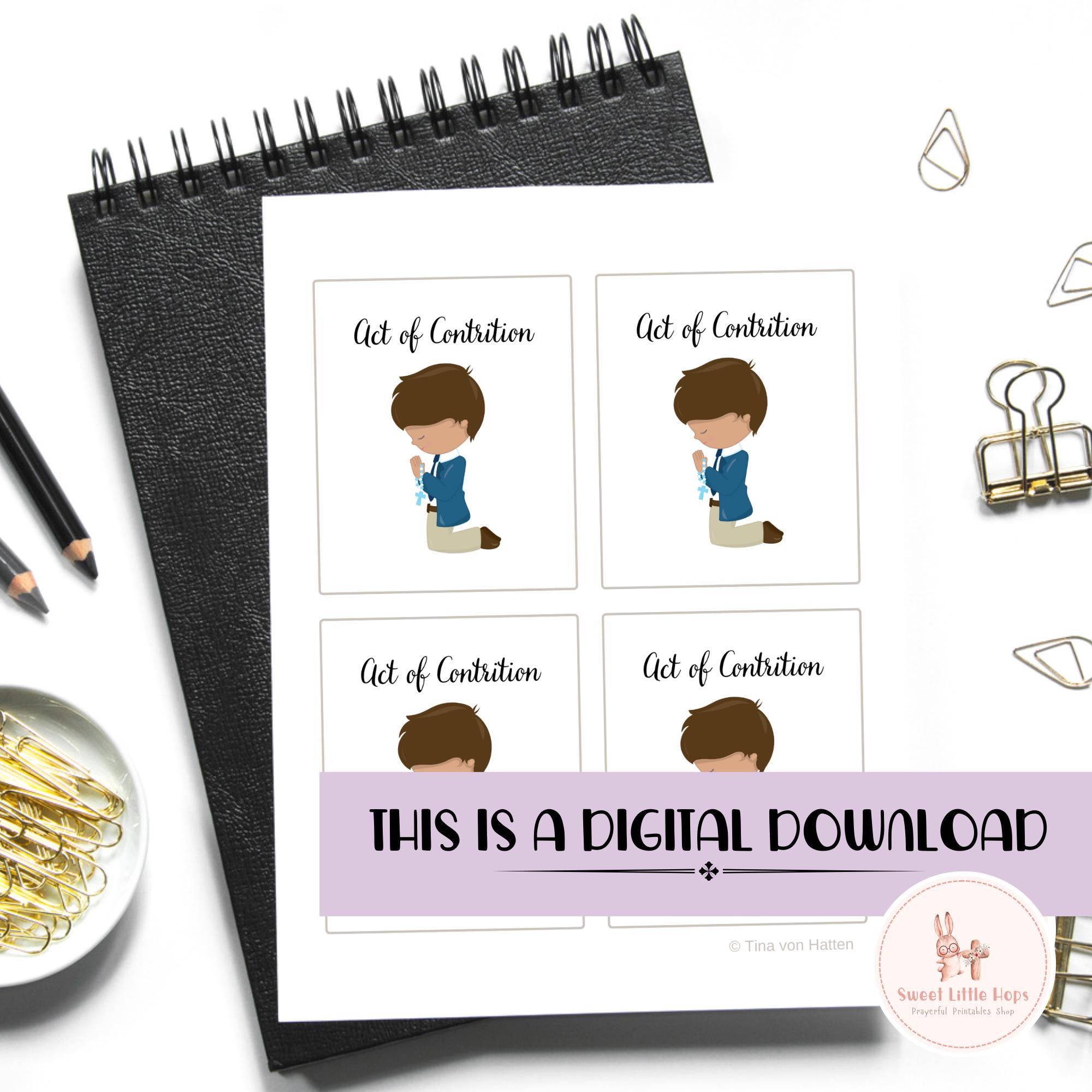 Act of Contrition Prayer Cards | First Confession, Catholic Education ...