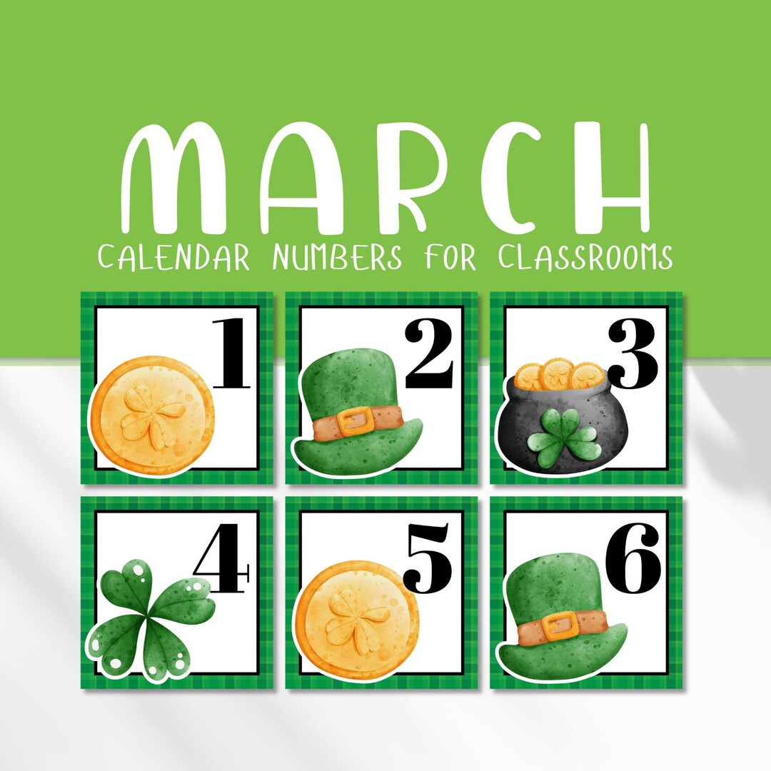 March St. Patrick's Day Calendar Numbers – Spring Classroom Pocket ...