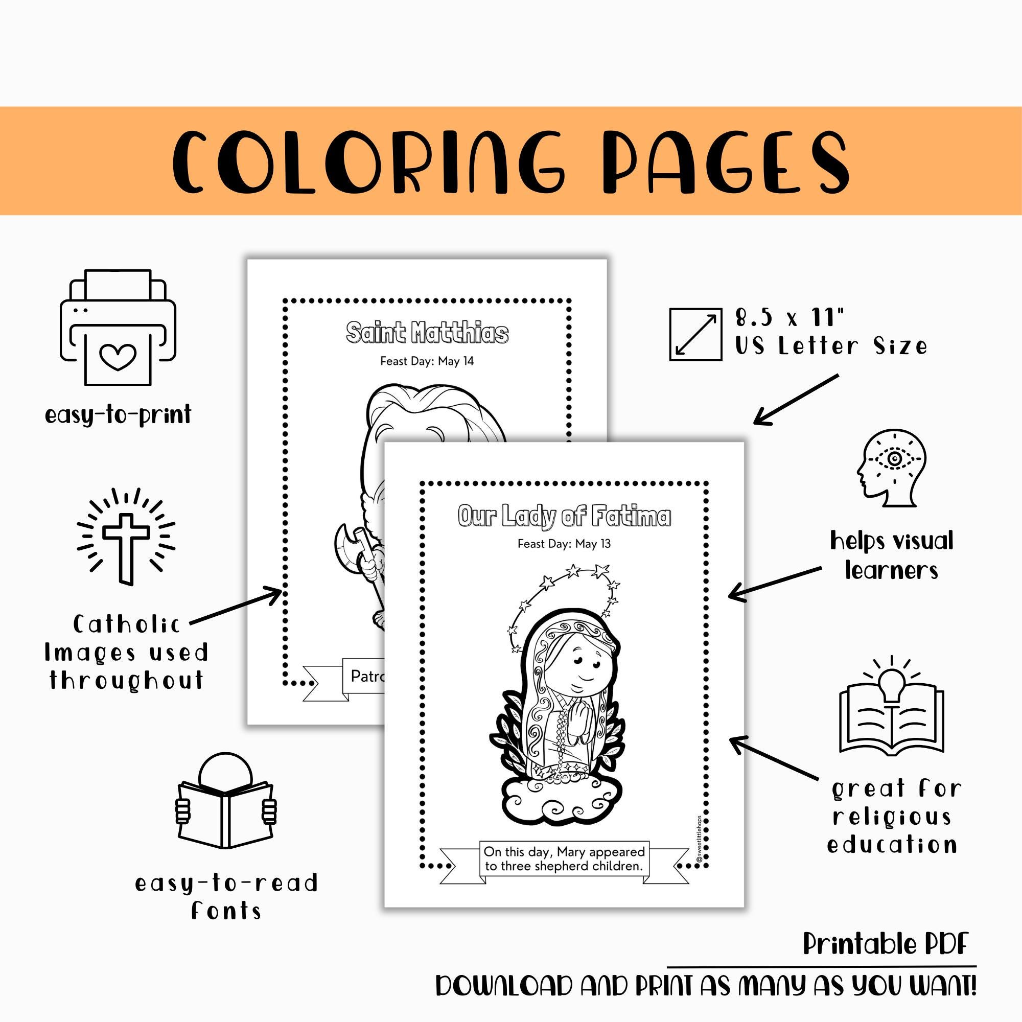May Feasts Catholic Coloring Pages – Saints, Homeschool (digital ...
