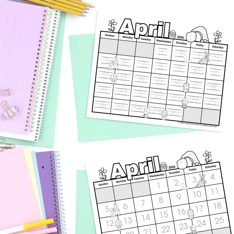 April 2026 Calendar Tracing | Blank + Traceable Numbers | Kindergarten ...