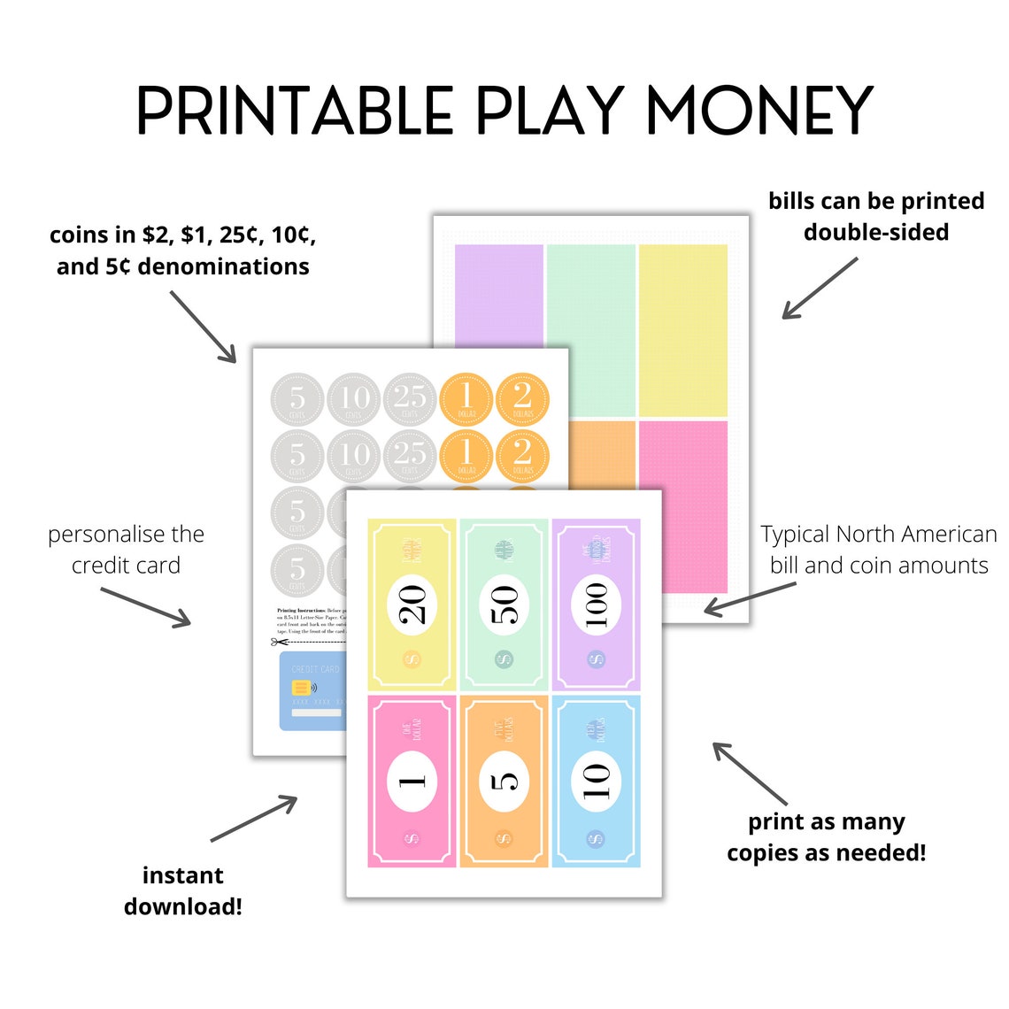 Printable Play Money for Kids, Pretend Play Currency for Toddlers and ...