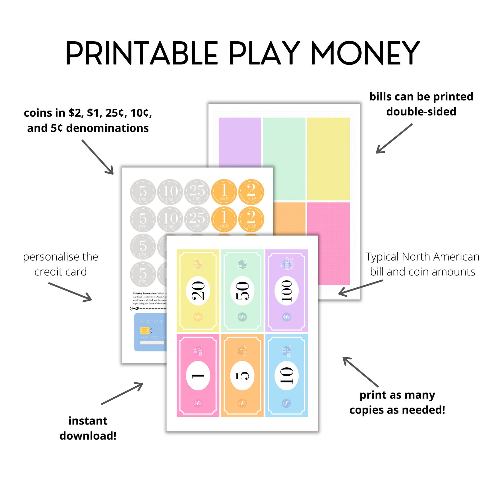Printable Play Money for Kids, Pretend Play Currency for Toddlers and ...