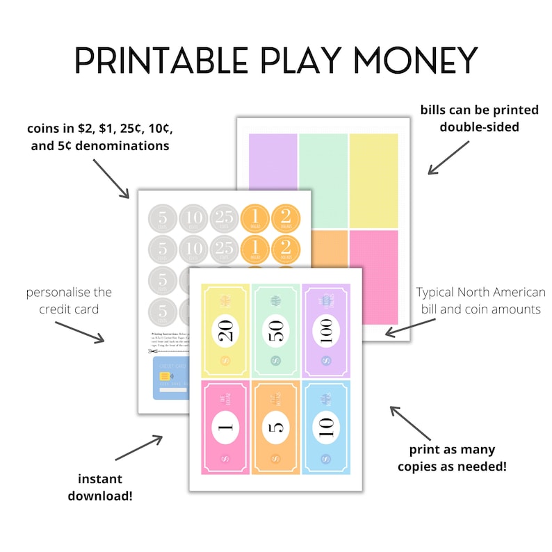 Printable Play Money for Kids, Pretend Play Currency for Toddlers and ...