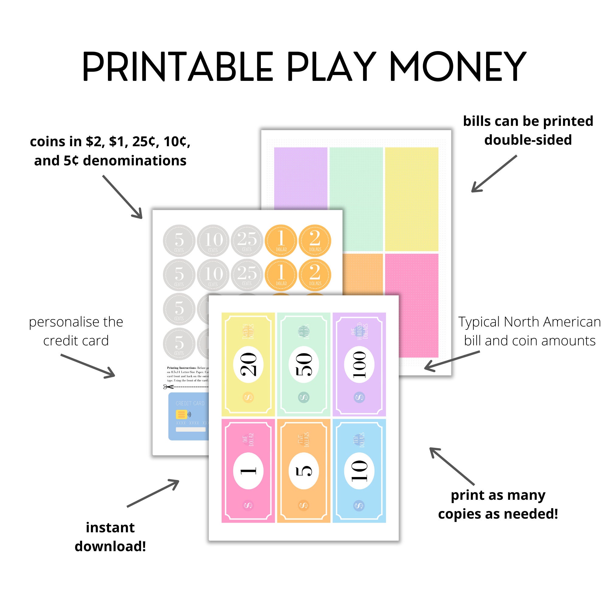 Printable Play Money for Kids, Pretend Play Currency for Toddlers and ...