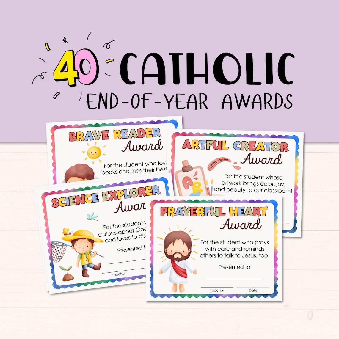 Catholic End of Year Awards | Watercolor Printable Certificates (PDF ...