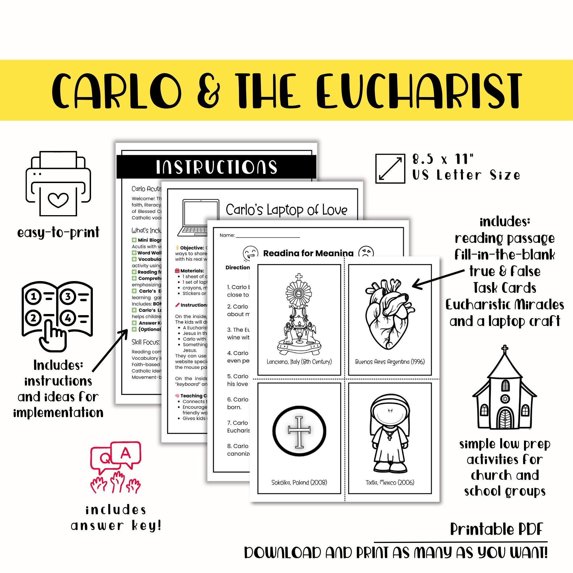 Carlo Acutis Activity Pack - Catholic Eucharistic Miracles Printables ...