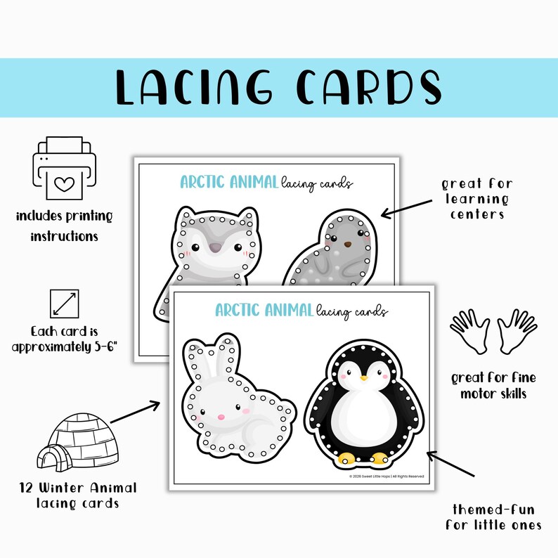 Arctic Animal Winter Lacing Cards | Homeschool & Preschool Fine Motor ...