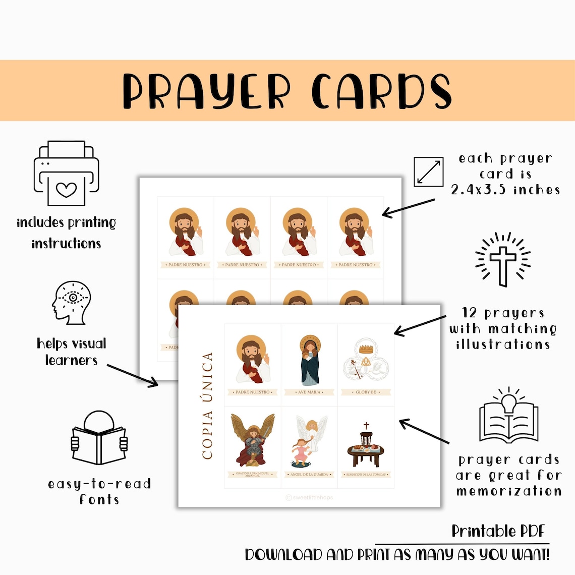 Spanish Catholic Prayer Cards for Kids | First Communion (digital ...