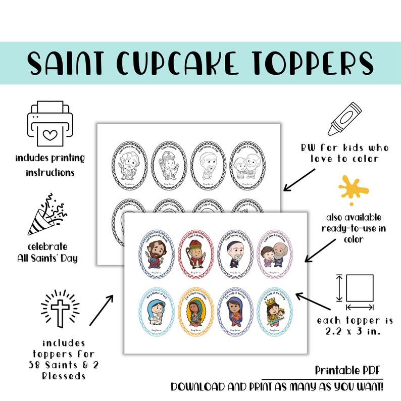 All Saints Day Cupcake Toppers | Catholic Party Decorations (digital ...